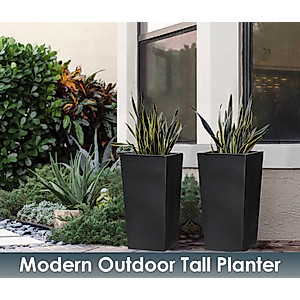 Shineloha 2 Pack Tall Planters + Baskets (Self Watering) (20" H) | Tall Planters for Outdoor & Indoor, Tall Front Porch Planters