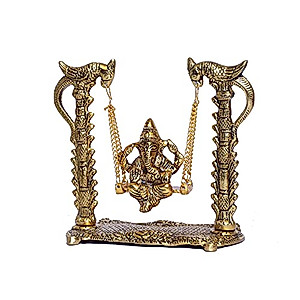 KridayKraft Metal Ganesh Ji on Swing Jhula Statue (Gold Standard)