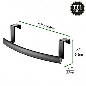 mDesign Steel Over Door Curved Towel Bar Storage, Hanger for Cabinet or Cupboard, Holder Rack for Kitchen, Bathroom - Holds Hand/Dish Towels, Washcloths - Spira Collection - Black