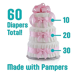 Classic Pastel Baby Shower Diaper Cake (3 Tier, Pink)