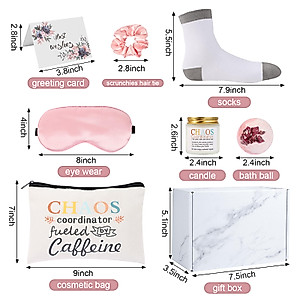 10 Pieces Chaos Coordinator Gifts Set: Thank You Gifts 20 OZ Tumbler,Candle,Scrunchies Hair Tie,Bracelet,Makeup Bag,Socks,Greeting Card,Bath Sall Ball,Sleep Mask for for Women Coworkers Boss