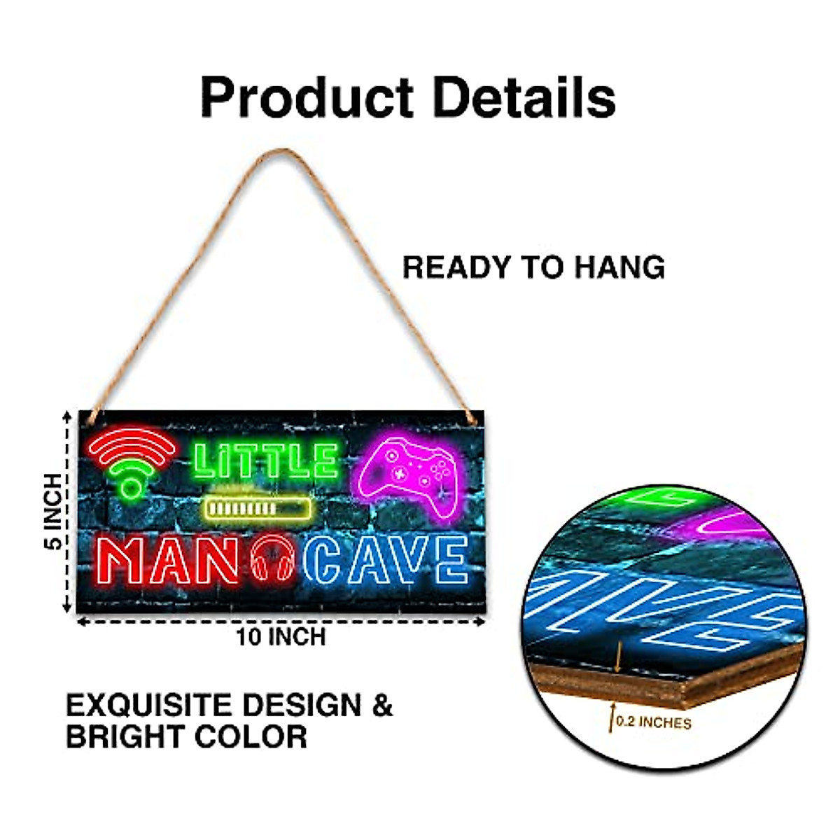 Little Man Cave, Neon Gaming Wooden Door Sign for Gamer Room Decor, Boys Decorations for Bedroom Nursery Playroom Wall Art (5"x10") -A06