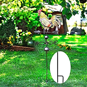 Westcharm 48 in. Crowing Metal Rooster Weathervane | Wind Wheel Decorative Garden Stake with Rooster Ornament | Chicken Garden Weather Vane