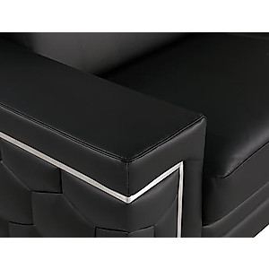 Blackjack Furniture Soren Genuine Leather Upholstered Loveseat with Adjustable Headrests, Solid Brazilian Wood Frame and High Density Foam Cushioning, Black