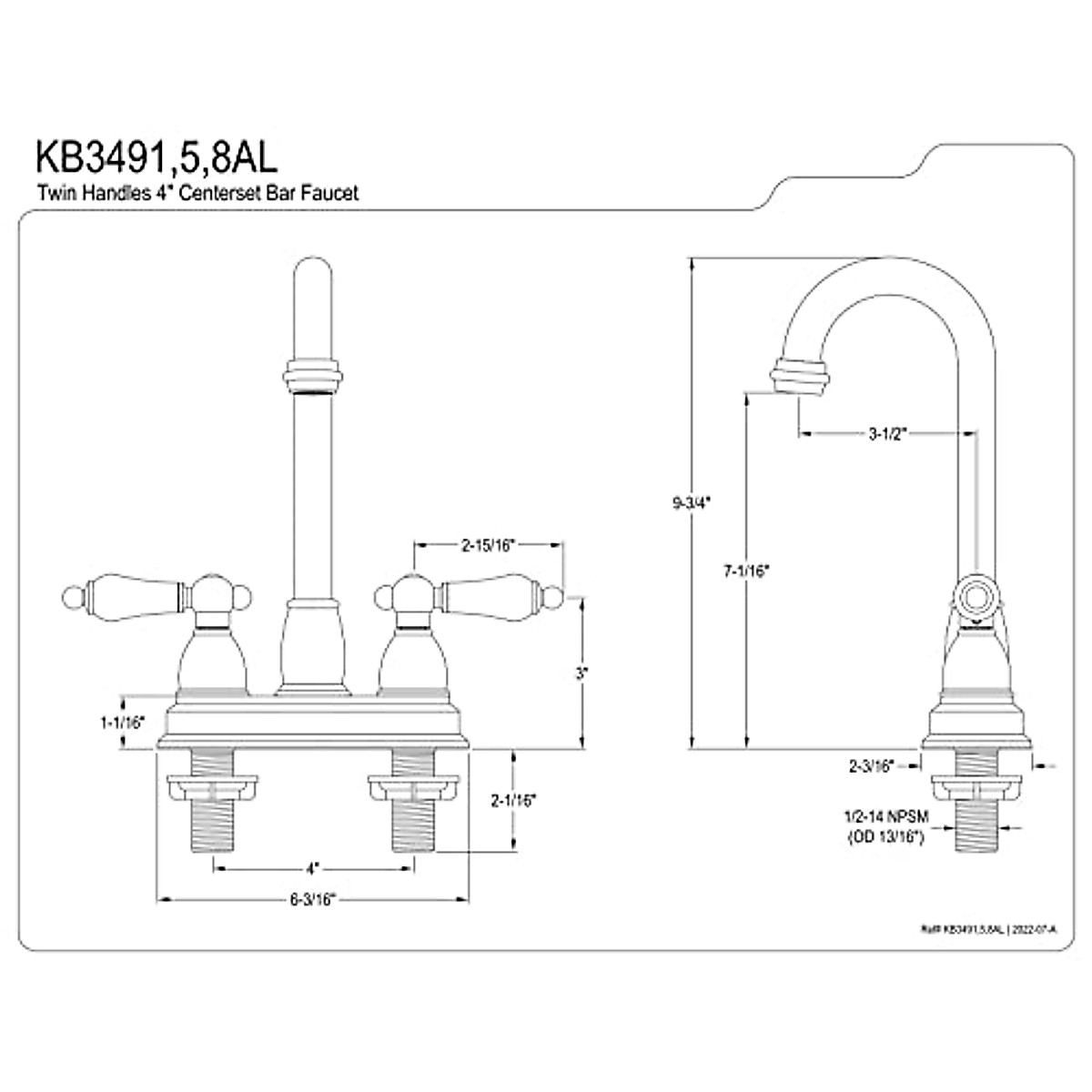 Kingston Brass KB3498AL Restoration 4-inch Centerset Bar Faucet, Brushed Nickel