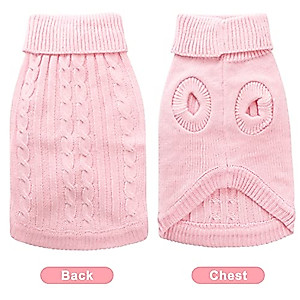 Idepet Turtleneck Dog Sweater, Classic Knitwear Dog Pullover Sweaters Warm Winter Pet Apparel Knitted Puppy Clothes for Small Dogs and Cats (Pink, Small)