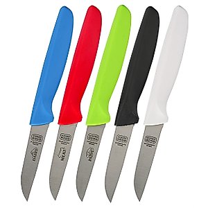 The Kosher Cook Paring Knife 5-Piece Set - 3 inches - Sharp Kitchen Knife - Ergonomic Handle, Pointed Tip - Color Coded Kitchen Tools