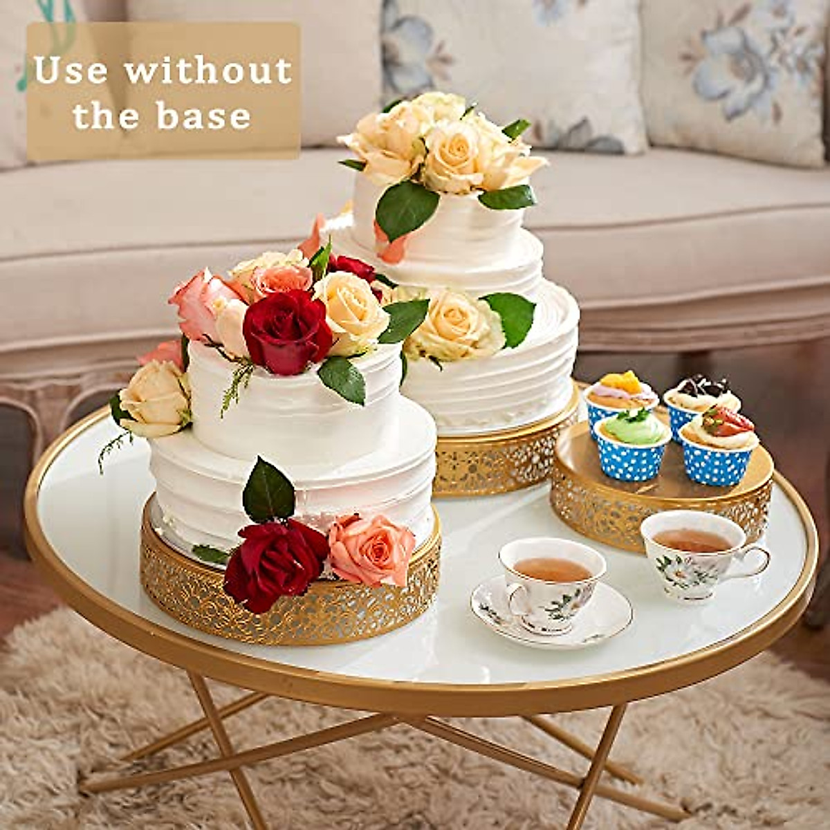 weharnar Gold Cake Stand Set - 3 Pcs Metal Cupcake Holders for Dessert Table Round Gorgeous Dessert Display Stands Trays Set for Christmas, Wedding, Birthday, Bridal & Baby Shower, Tea Party