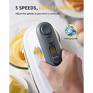 SHARDOR Electric Hand Mixer, 5 Speed & Turbo Electric Mixer with 5 Stainless Steel Accessories, Handheld Mixer for Whipping, Mixing Cookies, Brownie, Cakes, Dough Batters, Snap-On Storage Case, Silver