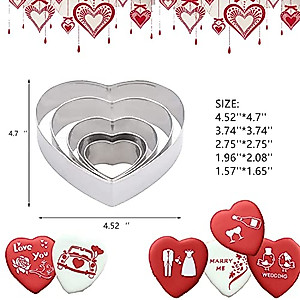 5 Pieces Heart Cookie Cutter 3.95", 3.35", 2.75", 2.36",1.37" Valentine’s Day Cookie Cutters for Baking and Decorating Anniversary, Bridal, Engagement and Valentine
