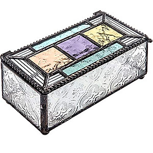 Colorful Stained Glass Box Jewelry Dish Trinket Keepsake Display Decorative Vintage Home Décor Purple Blue Peach Turquoise J Devlin Box 864