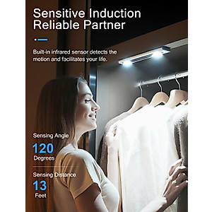 YIGER Under Cabinet Lights, Wireless Motion Sensor Light Indoor,10in LED White Lighting Rechargeable Battery Operated,4 Modes Night Light, Stick-On Magnetic Closet Lights for Kitchen, Hallway(2 Pack)