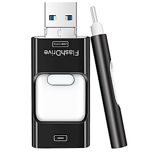 Flash Drive for iPhone 256GB, 4 in 1 USB Type C Memory Stick, Photo Stick External Storage Thumb Drive for iPhone iPad Android Computer, Dark Black