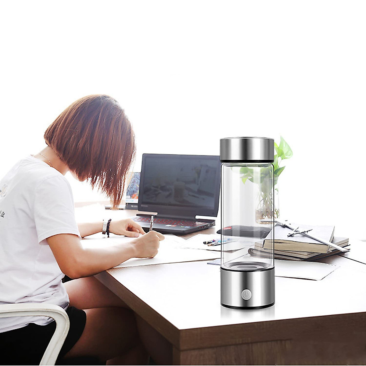 [Upgrade Version] Xglysmyc Portable Rechargeable Hydrogen Water Generator Bottle with New SPE and PEM Technology,Glass Hydrogen Water Machine Ionizer Health Cup for Home Office Travel Use