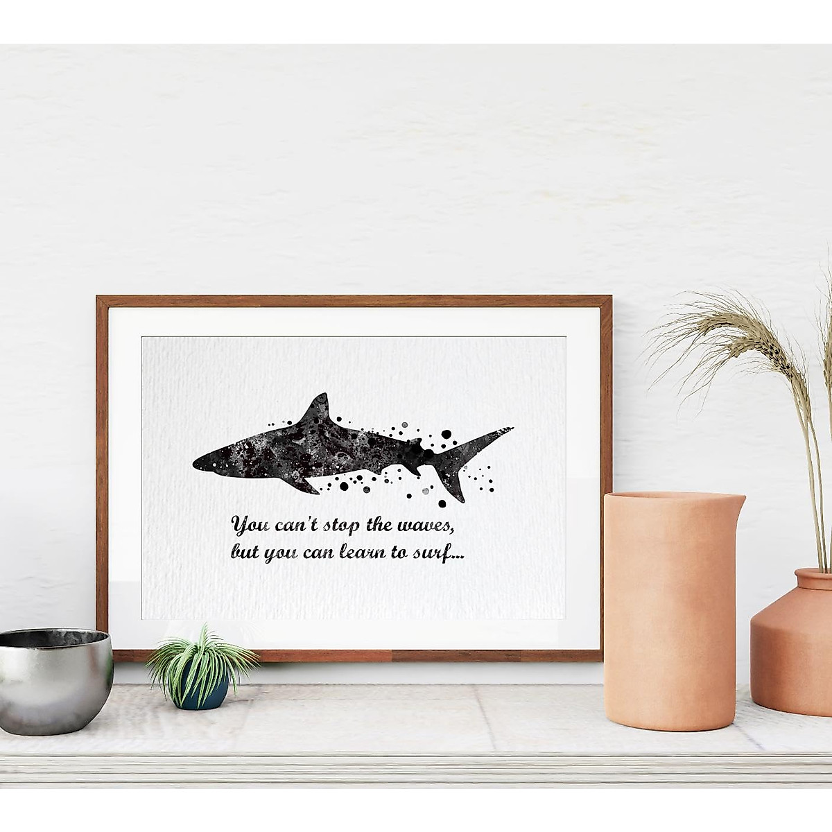 Dignovel Studios 8X10 Unframed Shark Sea Life You Can't Stop the Waves Learn to Surf Inspirational Quotes Words Saying Wisdom Watercolor Art Print Poster DN564
