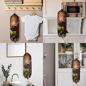 Red Wine Glasses Plastic Bag Holder Organizer Wall Mount,Grapes Large Grocery Bag Storage Dispenser Garbage Shopping Trash Bag Holder with Drawstring for Home Kitchen Pantry Decor 22×9 Inch