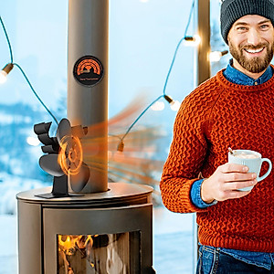 heybb Woodburner Stove Fan, 4 Blades Wood Stove Fans Heat Powered, Silent Operation with Stove Thermometer for Wood, Log Burner, Fireplace, Eco Friendly Circulatons and Efficient Heat Distributions