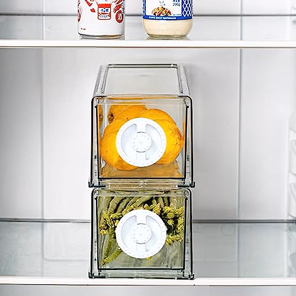 LALASTAR 2 Pack Refrigerator Organizer Bins with Pull-out Drawer, Stackable Kitchen Pantry Organizers and Storage with Freshness Timer, Clear Acrylic Freezer Organizer Drawer, Small
