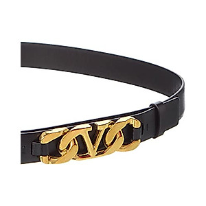Valentino Vlogo Chain Leather Belt, 70, Black
