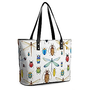 Womens Handbag Dragonfly Ladybird Pattern Leather Tote Bag Top Handle Satchel Bags For Lady