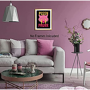 Pink Aesthetic Poster Preppy Room Decor, Cat Canvas Wall Art, Female Power Art Painting, Lightning Art Print for Teen Girls Bedroom College Dorm Room Decor, Girls Trend Wall Decor--12” x 16” Unframed