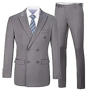 Mens Suit Slim Fit 3 Piece Gray Dress Wedding Tuxedo Pinstripe Suits for Mens Jacket Blazer Vest Pants,XXL