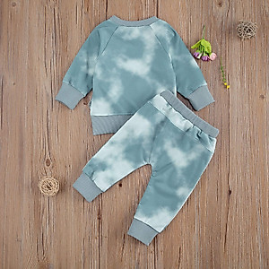 Muasaaluxi Newborn Baby Boys Outfits Long Sleeve Top Pullover Sweatshirt Long Pants Pajamas 2Pcs Tie Dye Clothes Set (Blue Gray, 0-6M)