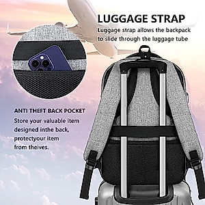 Backpack for Men Women, Travel School Backpacks for Teen Boys, Bookbag with USB Charging Port, Anti Theft College Students Backpack Fits 15.6 Inch Laptop, Casual Work Business Back Pack, Grey