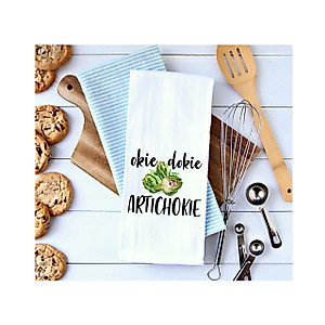 Okie dokie ARTICHOKIE - Dish Towel Kitchen Tea Towel Funny Saying Humorous Flour Sack Towels Great Housewarming Gift 28 inch by 28 inch, 100% Cotton, Multi-Purpose Towel