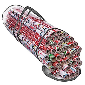 Primode Wrapping Paper Storage Bag, Gift Wrap Organizer, Fits 40 Inch Long Rolls, Hold Up to 24 Rolls, Heavy Duty Clear PVC Bag with Top and Side Handles (Gray)