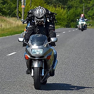 Predator Mask Motorcycle Headgear Predator Carbon Fiber Helmet with UV Protection Lens LED Light Hair Braid Breathable Cosplay Costume Tracker Latex,XL:61-62CM