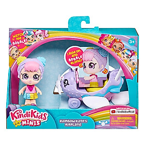 Kindi Kids Minis - Rainbow Kate's Airplane - Collectible Vehicle and Posable Bobble Head Figurine 2pc