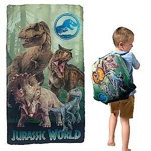 Jurassic World Kids Soft Lightweight 2 Piece Sleeping/Slumber Bag and Sling Bag Set, 46"(L) X 26"(W), (Official Licensed Jurassic World Product) by Franco