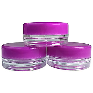 (Quantity: 50 Pieces) Beauticom 3G/3ML Round Clear Jars with PURPLE Lids for Scrubs, Oils, Toner, Salves, Creams, Lotions, Makeup Samples, Lip Balms - BPA Free