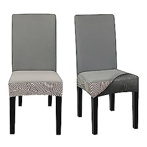 Miaotto Chair Covers for Dining Room Stretch Dining Chair Covers Set of 6 Parsons Chair Slipcover Removable Washable Kitchen Chair Slipcovers for Dining Room Party Banquet,Light Grey Splice