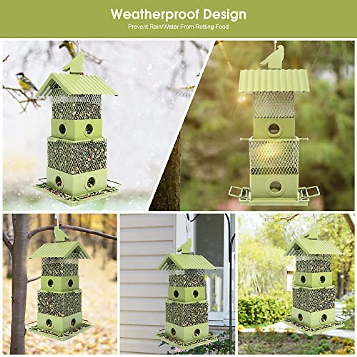 Metal Bird Feeder for Outside,6.2 lbs Large Capacity for Outside Hanging Bird Feeder for Wild Birds Chew-Proof and Water Resistant Wild Bird feeders for Cardinal, Finch, Chickadee, Blue Jay(Green)