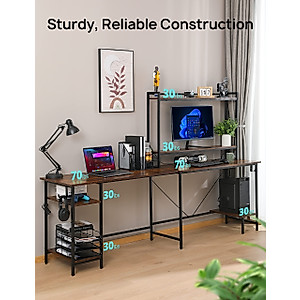 Evajoy Home Office Desk, 94.5” Two Person L-Shaped Gaming Desk with AC Outlets and USB Ports, Double Workstation with Monitor Stand, Computer Corner Desk with Adjustable Shelf for Home,Office,Study