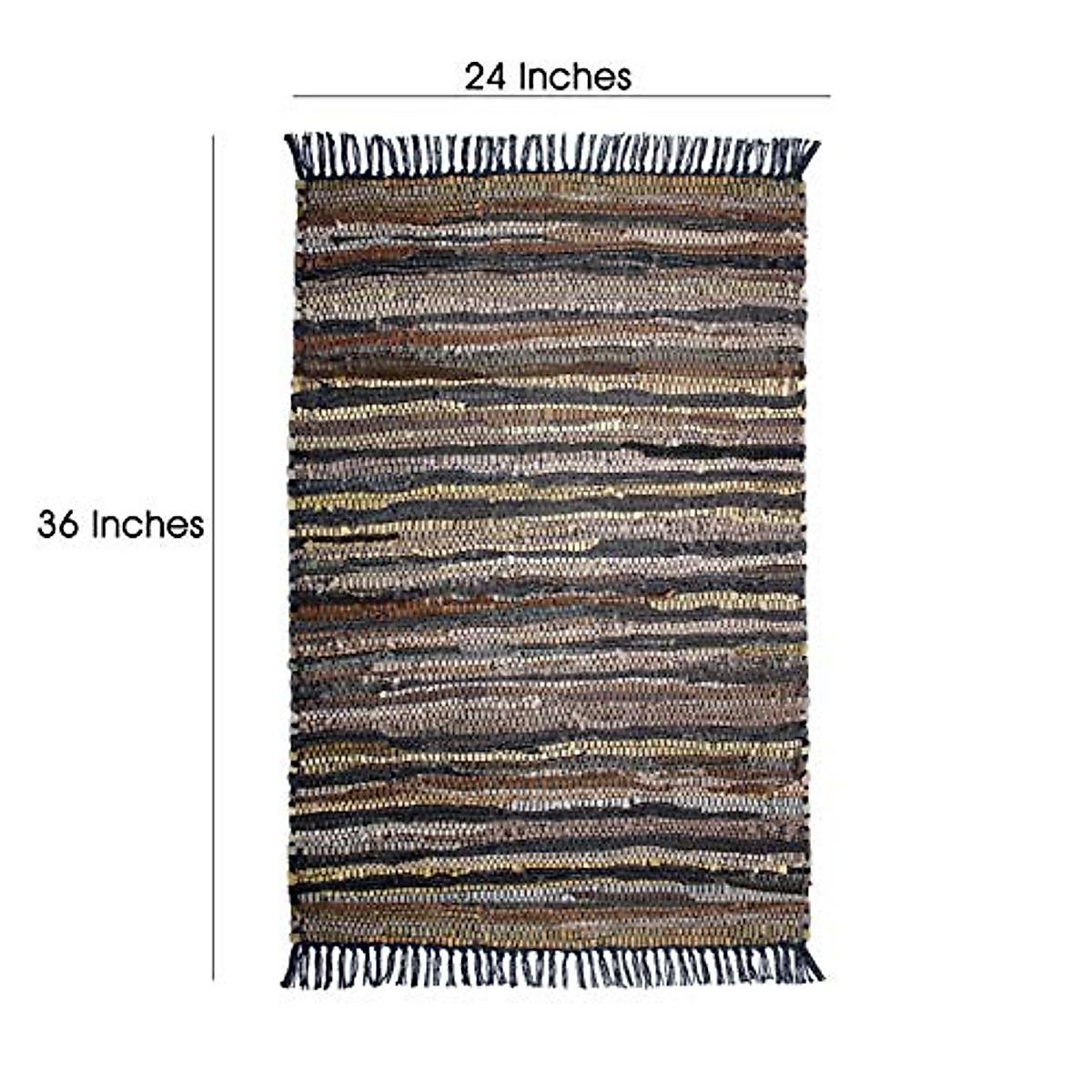 COTTON CRAFT Leather Chindi Area Rug - Boho Farmhouse Rustic Accent Rug - Handwoven Reversible Natural Recycled Leather Throw Rug - Entryway Living Room Dorm Study Gift - 24 x 36 Inch - Tan Multicolor