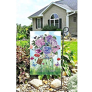 Morigins Welcome Spring Mason Jar Double Sided Garden Flag Floral Butterfly 12.5 x 18 Inch