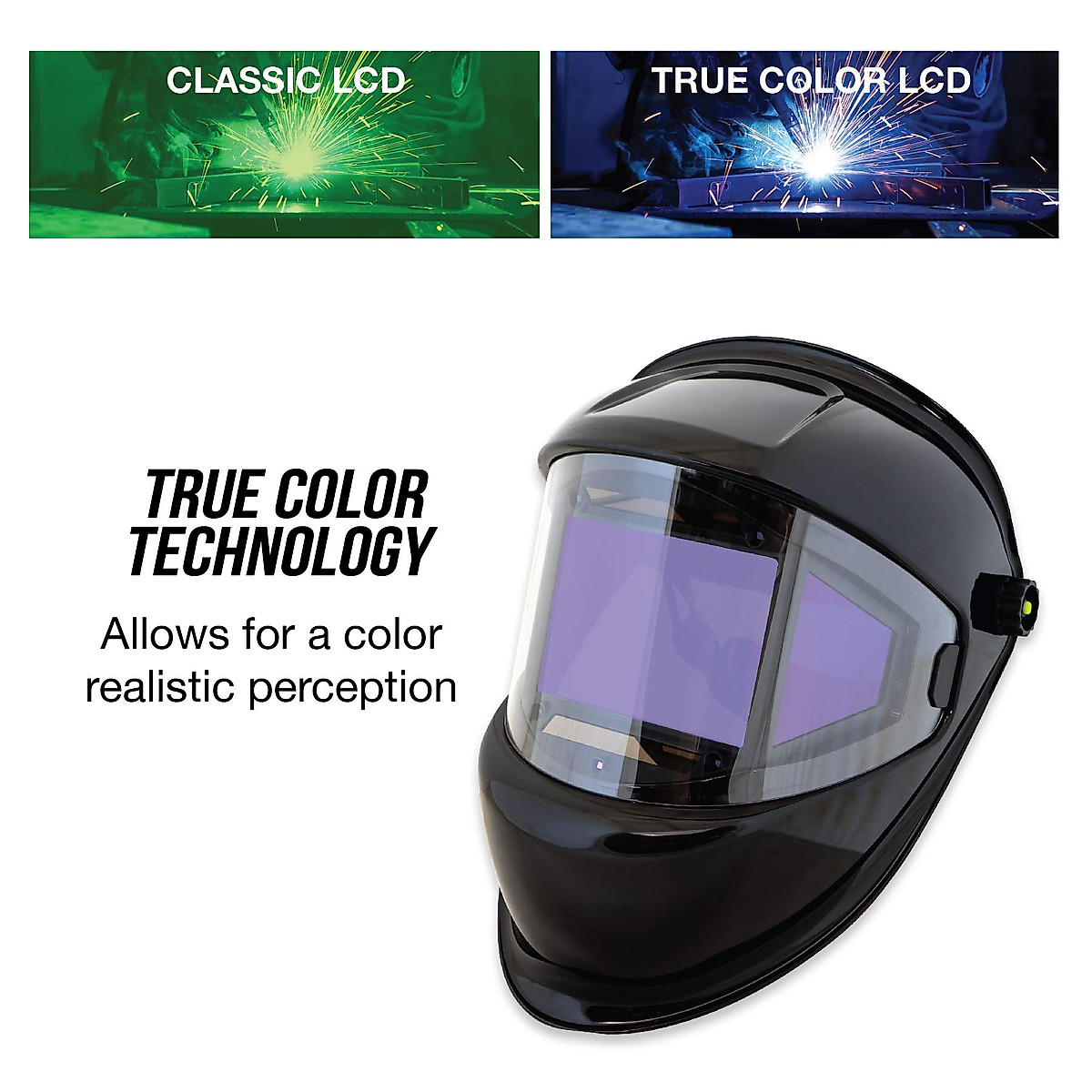 TGR Digital Panoramic 180 View Solar Powered Auto Darkening Welding Helmet - True Color (Black)