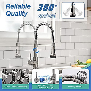 Gnixne Kitchen Faucet with Pull Down Sprayer, 24-Inch Single Handle Kitchen Sink Faucet, 4 Functions Spring Faucet for Kitchen Sink with Deck Plate, Brushed Nickel