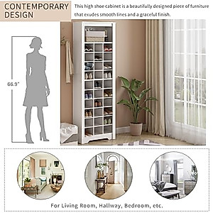 JCSTEU Stylish Design 30 Shoe Cubby Console Versatile, Contemporary Shoe Cabinet with Storage, Free Standing Tall Cabinet for Hallway, Bedroom (White)