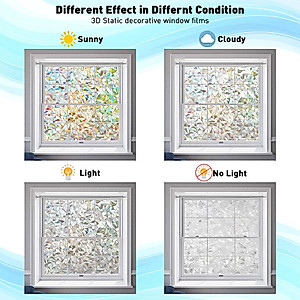 LEMON CLOUD Window Privacy Film, Decorative Window Film, Stained Glass Window Stickers, Rainbow Cling Holographic, Window Covering Prism Film, No Glue Frosted Half Moon Anti-UV(17.5 x 78.7 Inch)