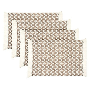 Placemats Set of 4, Woven Cloth Placemat Set, 14x19 in, Tan Boho Place Mats for Kitchen or Dining Table, Washable Cotton Table Mats