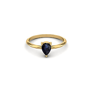 MOONEYE Natural Blue Sapphire 6x4mm Pear Shaped Solitaire Ring 925 Sterling Silver Women Wedding Anniversary Ring (Gold Vermeil, 8)