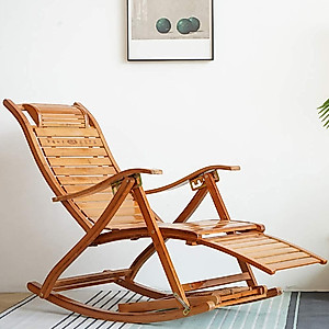 BROHN Lounge Chair, Lounge Chairs, Lounge Chairs,Bamboo Rocking Chair Adjustable Folding Recliner Summer Outdoor Sun Loungers Armchair Balcony Old Man Siesta Chair,Support 300kg