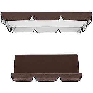Outdoor Porch Swing Canopy Waterproof Top Cover Set, 2 & 3 Seater Garden Porch Seat Furniture Sun Shade Patio Swing Hammock Top Sunproof Cover for Garden, Poolside, Balcony (Brown)