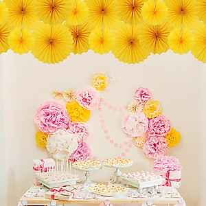 MECCANIXITY Hanging Paper Fans Party Set 12Pcs Round Pattern Hanging Paper Fans Decoration for Home Shop Wall Birthday Wedding Graduation Events(Yellow)