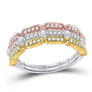 The Diamond Deal 14kt Tri-Tone Gold Womens Round Diamond Convertible Stackable Band Ring 1/4 Cttw