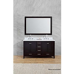 ARIEL Cambridge A061DCWRVOESP 61" Inch Double Sink Bathroom Vanity Cabinet in Espresso with Carrara White Marble Countertop Rectangular Sinks